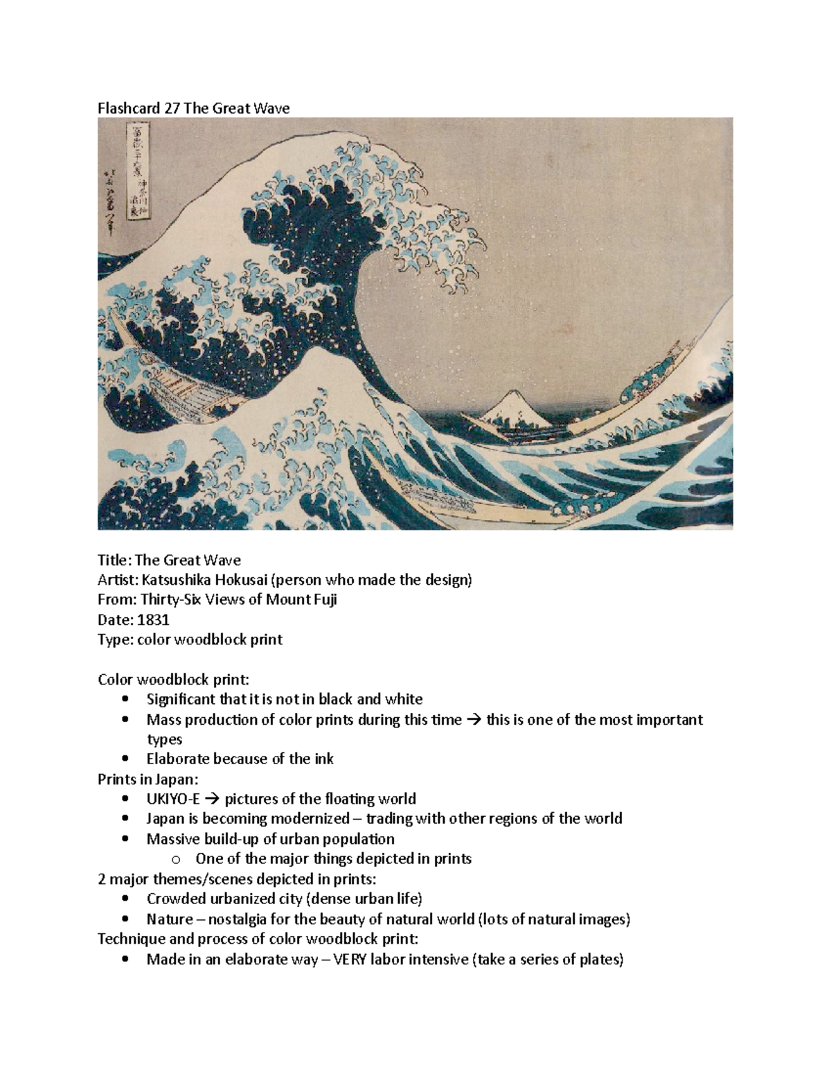Flashcard 27 The Great Wave - Flashcard 27 The Great Wave Title: The ...