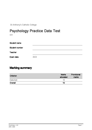 2019 Y12 Psychology Data Test - 220964 Psychology 2019 v1. IA1: Sample ...