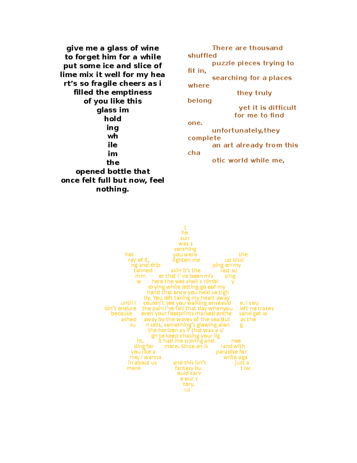 Exer4-Shape - Shape Poem - give me a glass of wine to forget him for a ...