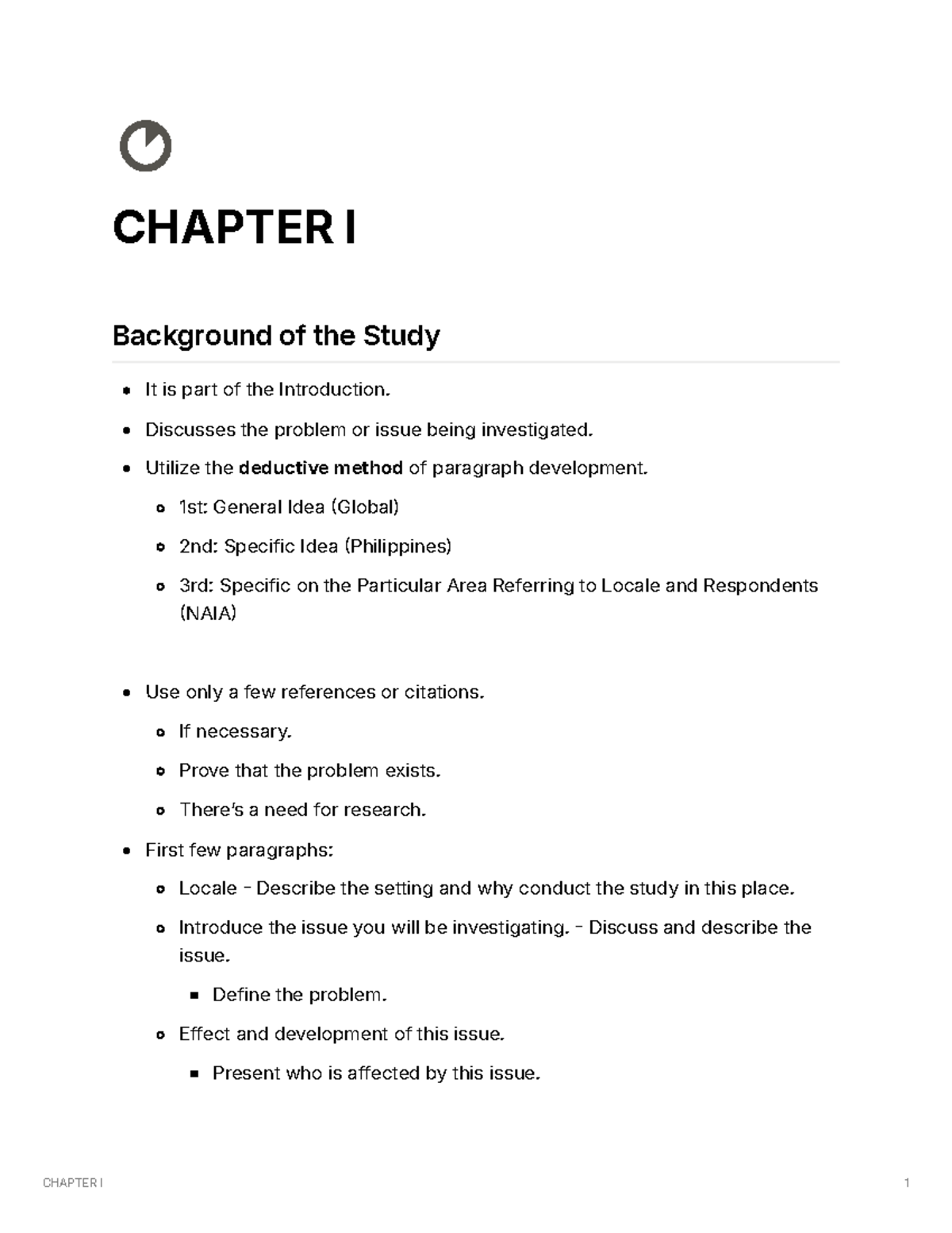 Chapter I - This research notes will help you improve on how to write a ...