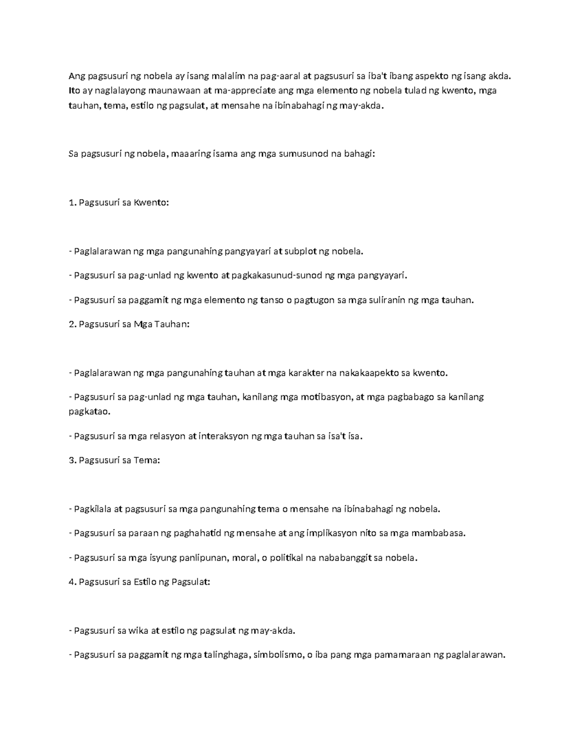 HAKBANG SA PAGSUSURI NG NOBELA - Ang pagsusuri ng nobela ay isang ...