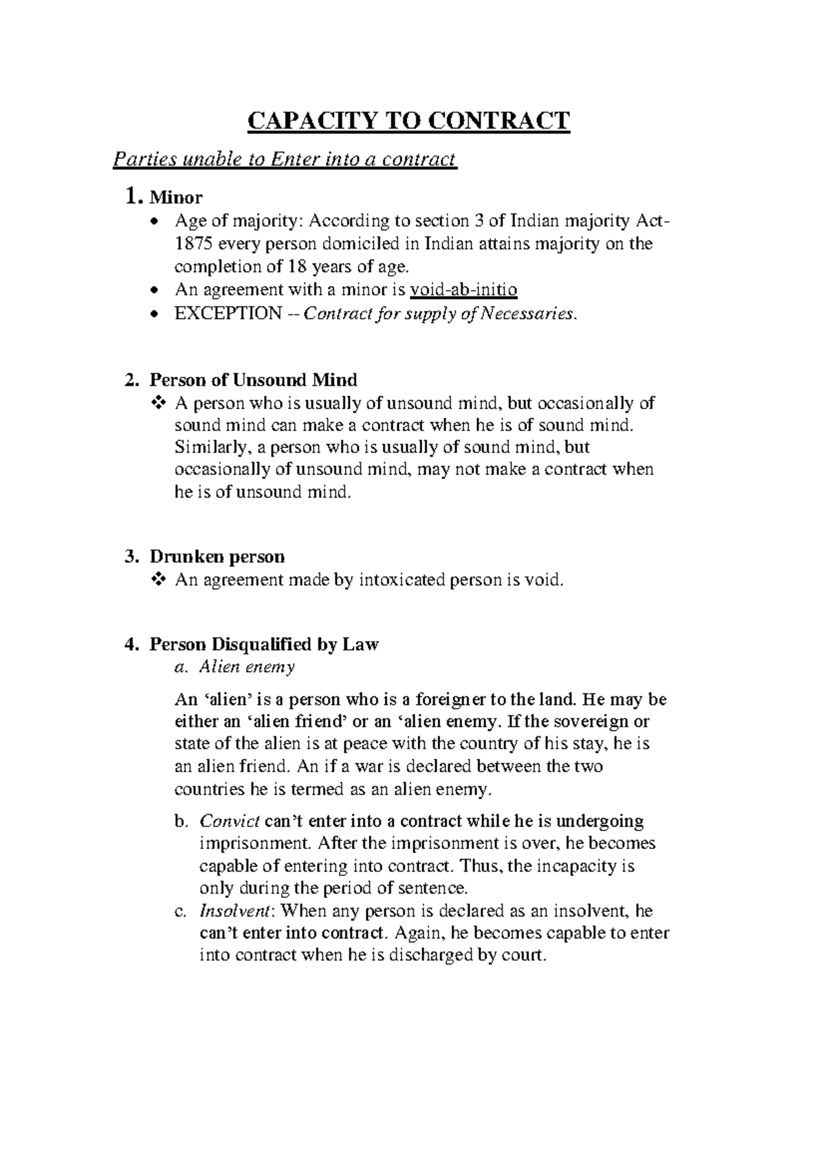 Capacity TO Contract - LLB - CAPACITY TO CONTRACT Parties unable to ...