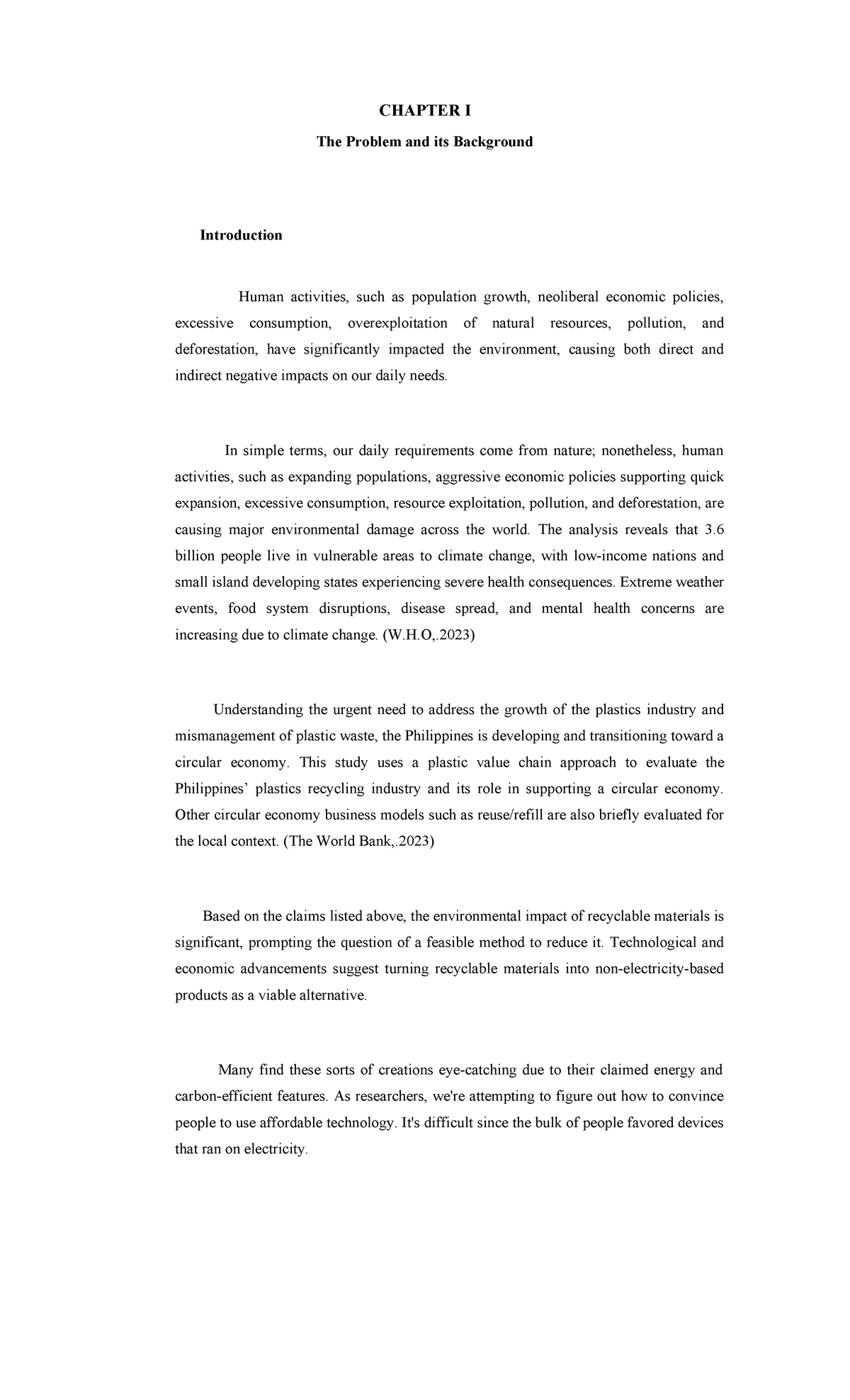 Chapter 1.docx RE - CHAPTER I The Problem and its Background Introduction Human activities, such ...