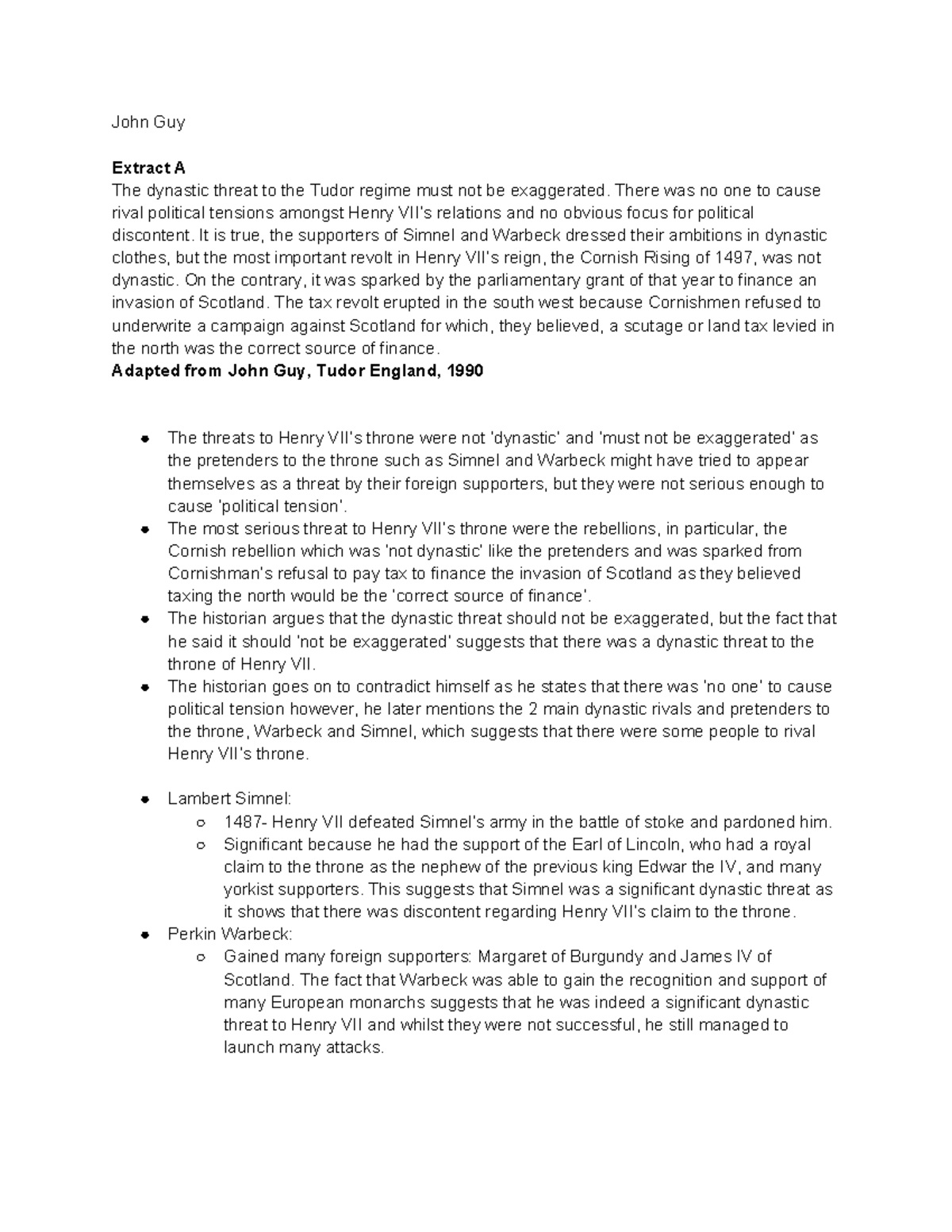 Threats interpretation - John Guy Extract A The dynastic threat to the ...