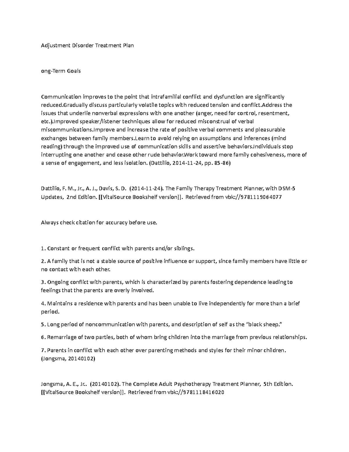 Adjustment Disorder Treatment Plan Adjustment Disorder Treatment Plan