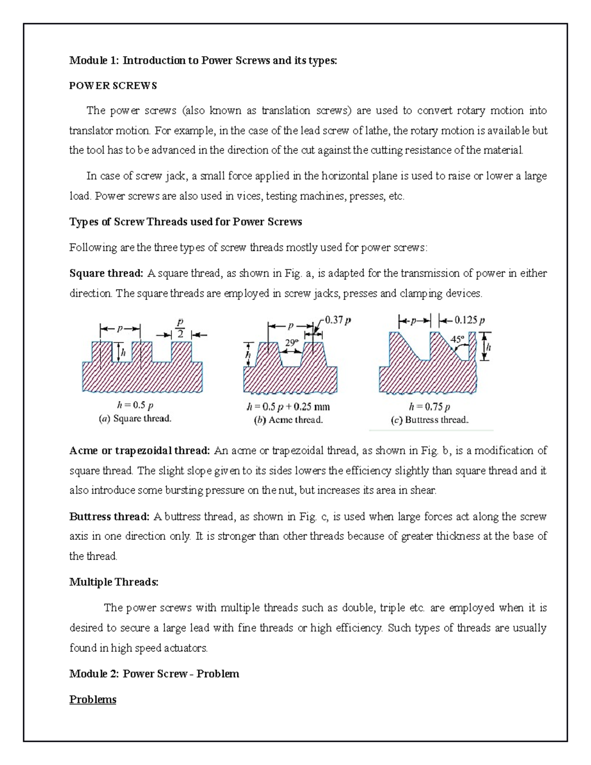 DME UNIT II (17.11.22) - Module 1: Introduction to Power Screws and its ...