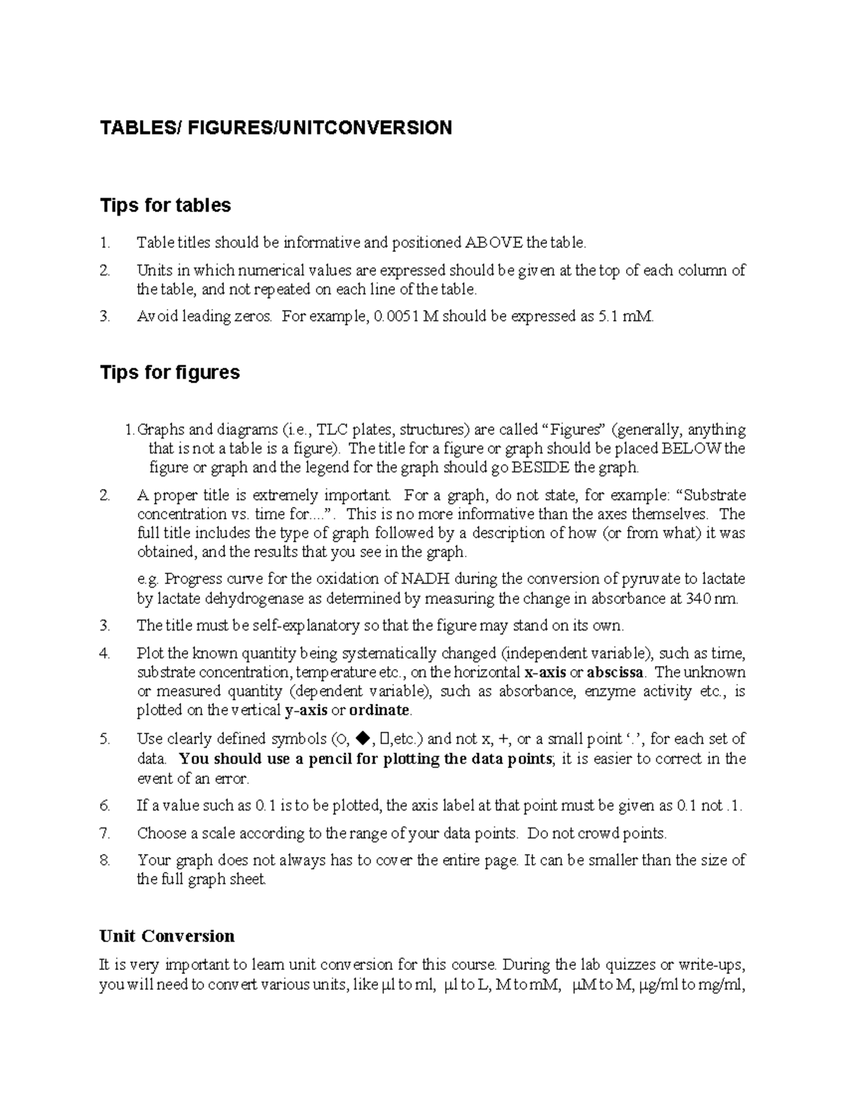 Tips for Tables, Figures, and Unit Conversion - Tips for tables 1 ...