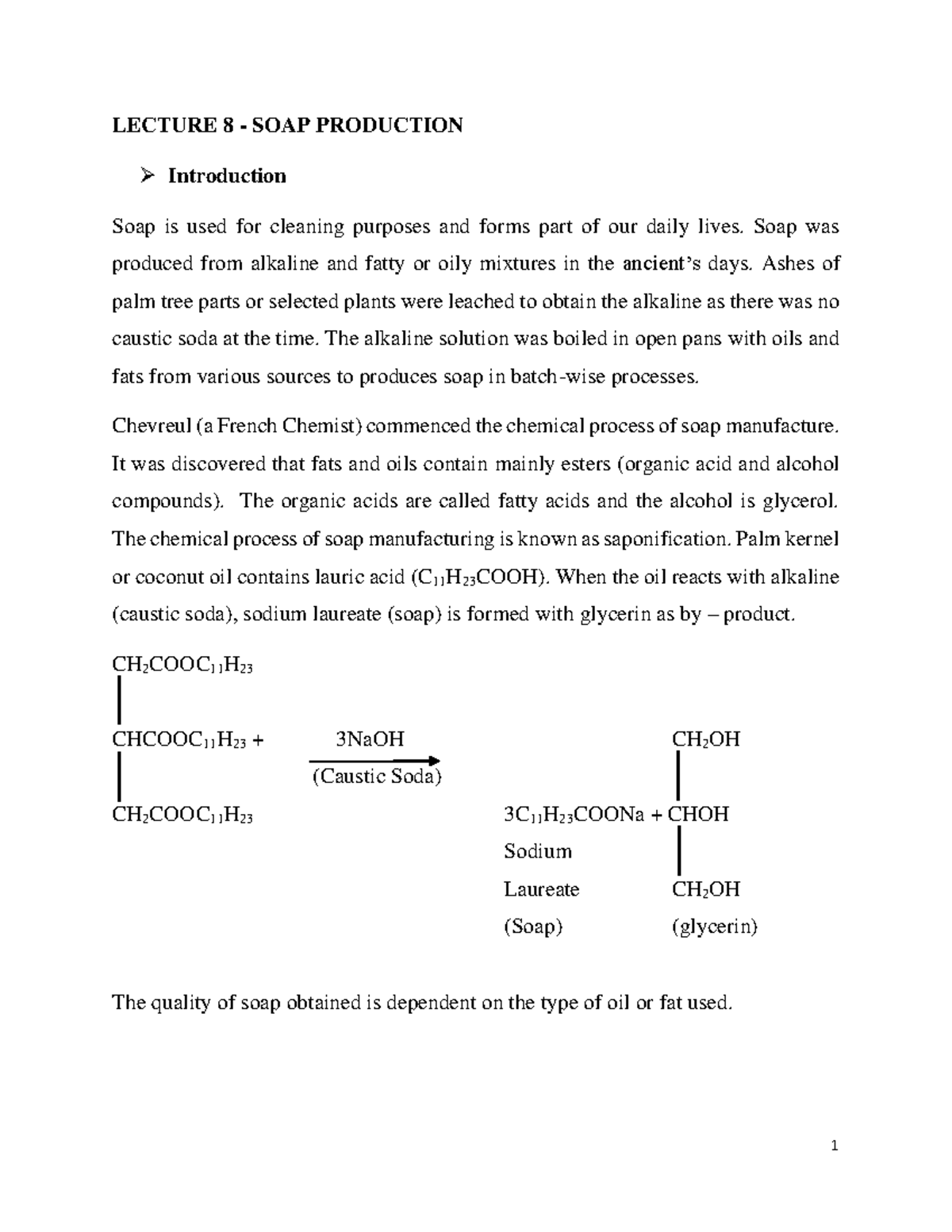 Soap production - gygygjkkhohuigggggg uiiiii - 1 LECTURE 8 - SOAP ...
