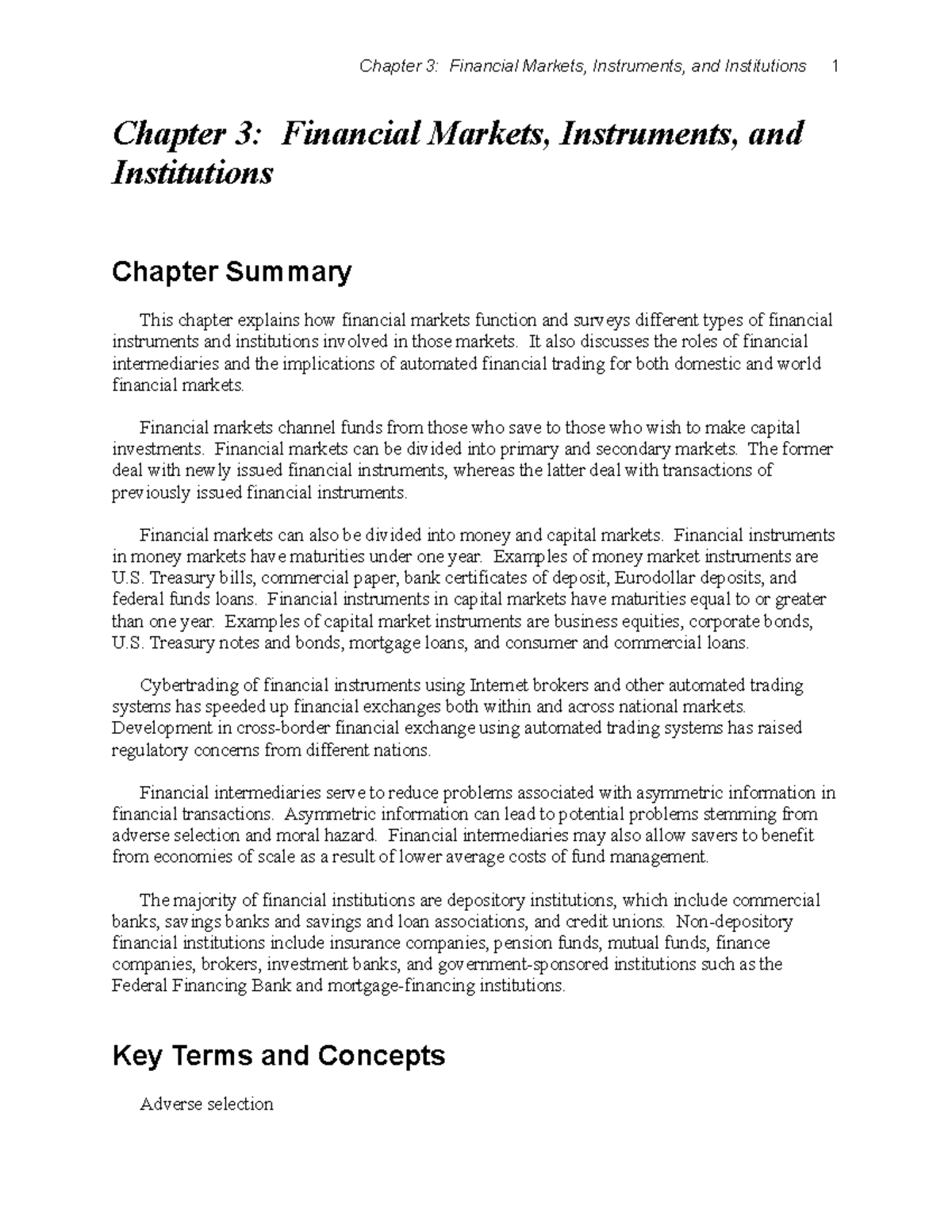 Sg ch03 - Chapter 3: Financial Markets, Instruments, and Institutions 1 ...