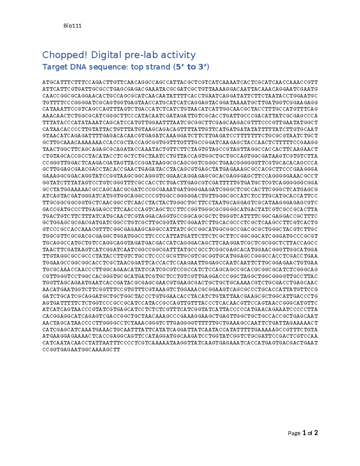 DNA sequences for Lab- Crispr-Cas9 activity - Bio Chopped! Digital pre ...
