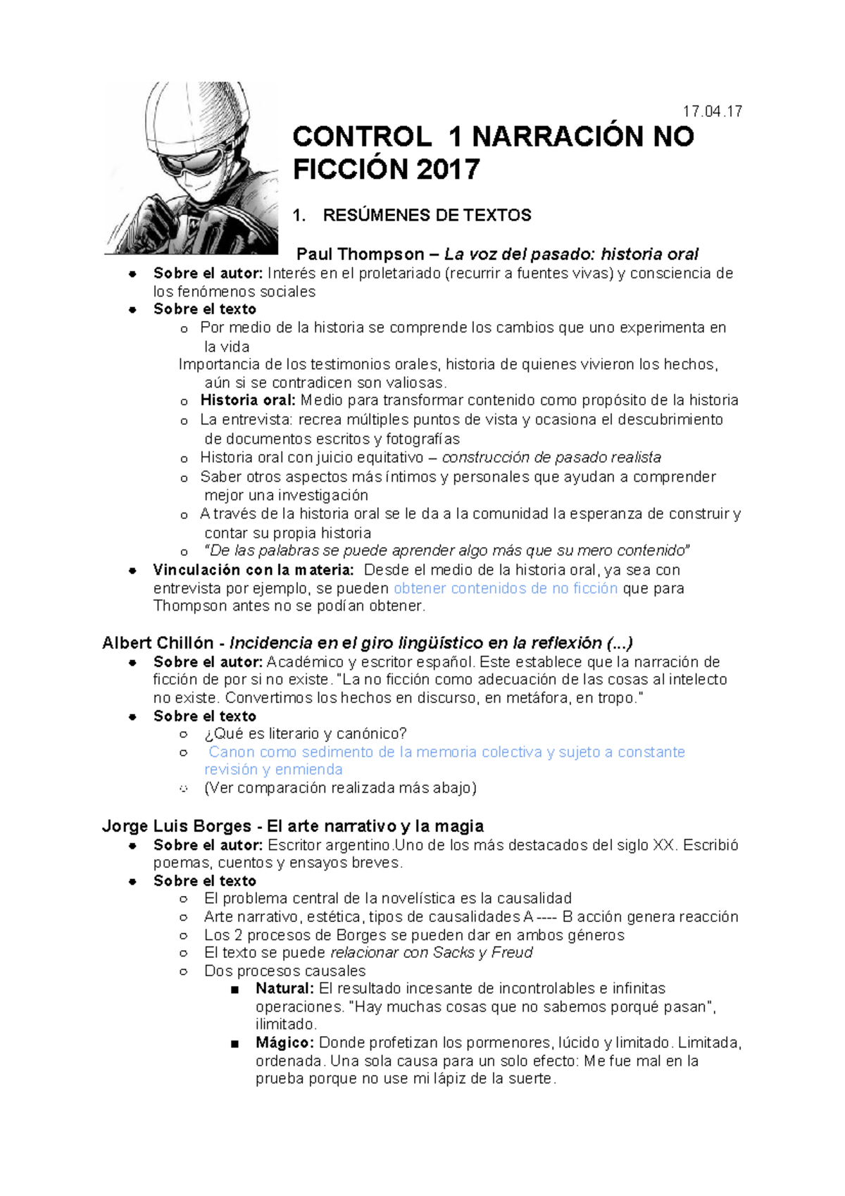 Control 1 - Narración no Ficción - Resumenes y apuntes - 17.04 CONTROL ...