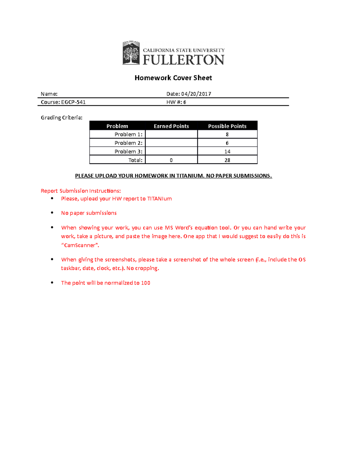 Class Assignment - Homework Cover Sheet Name: Date: 04/20/ Course: EGCP ...