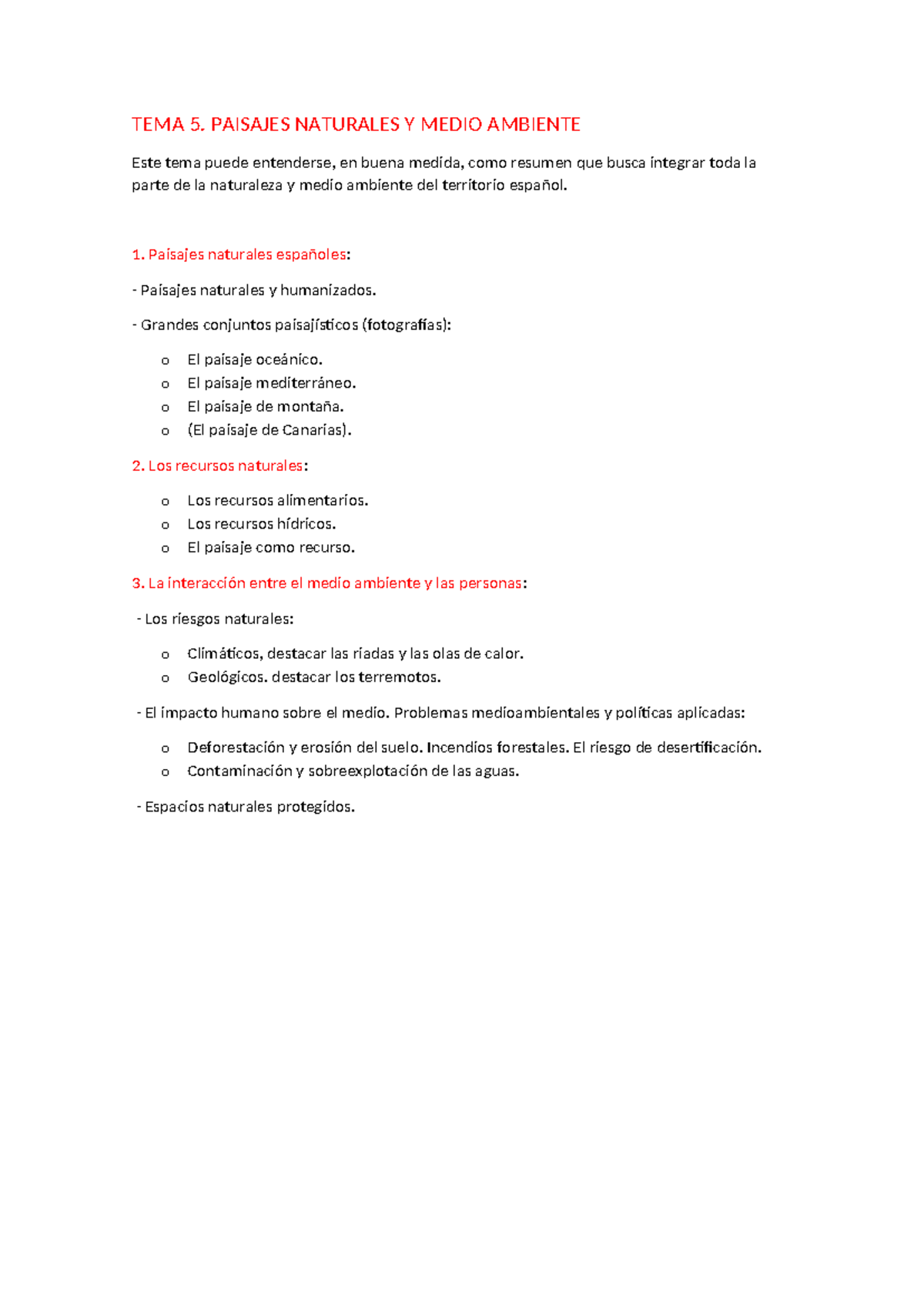 Medioambiente Contenido PAU - TEMA 5. PAISAJES NATURALES Y MEDIO ...