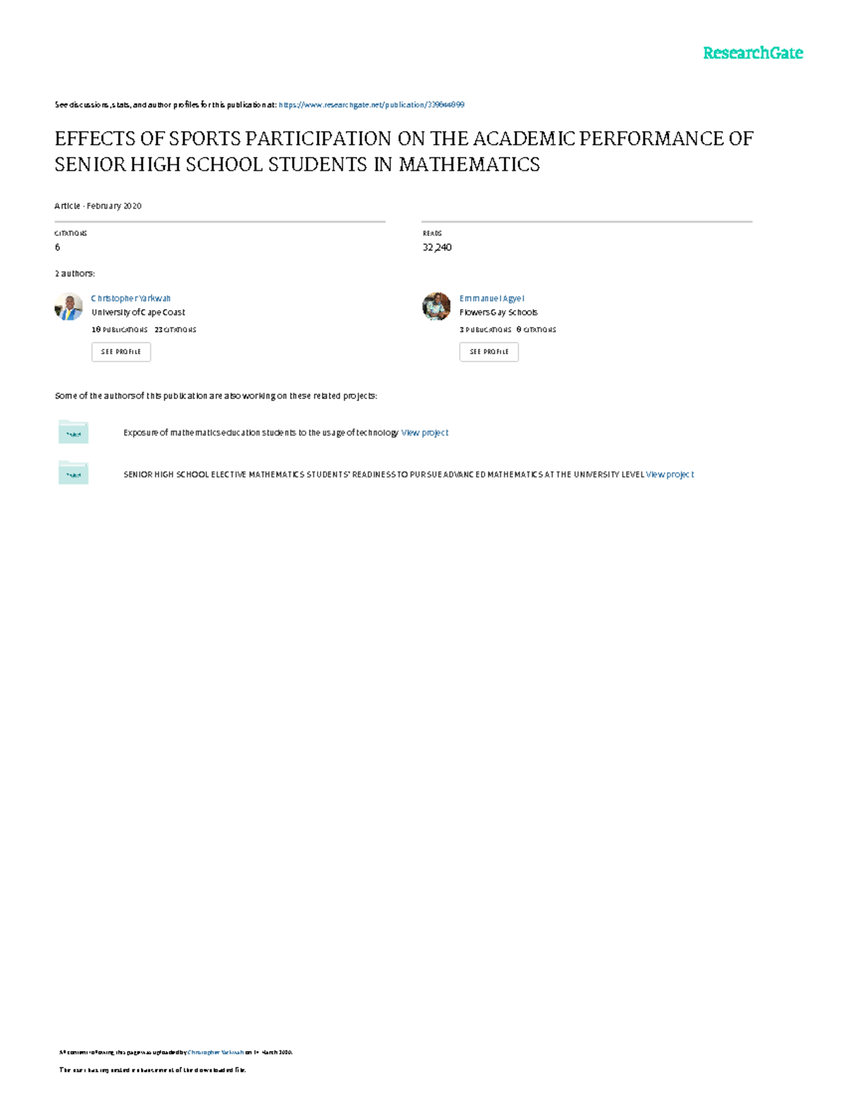 Effects of Sports Participation on the Academic Performance of Senior ...