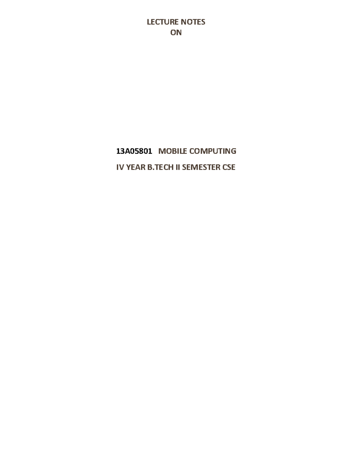 Mc Unit 2 This Material Is For Mobile Computing Lecture Notes On 13a05801 Mobile Computing