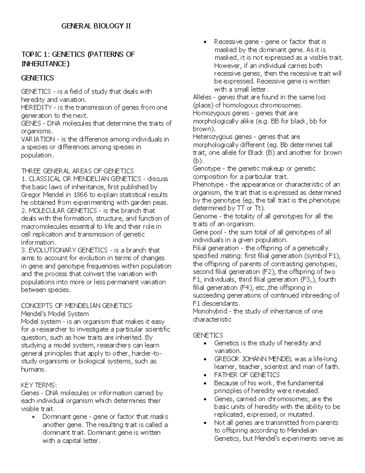 General- Biology-II - i want a reviewer - GENERAL BIOLOGY II TOPIC 1 ...