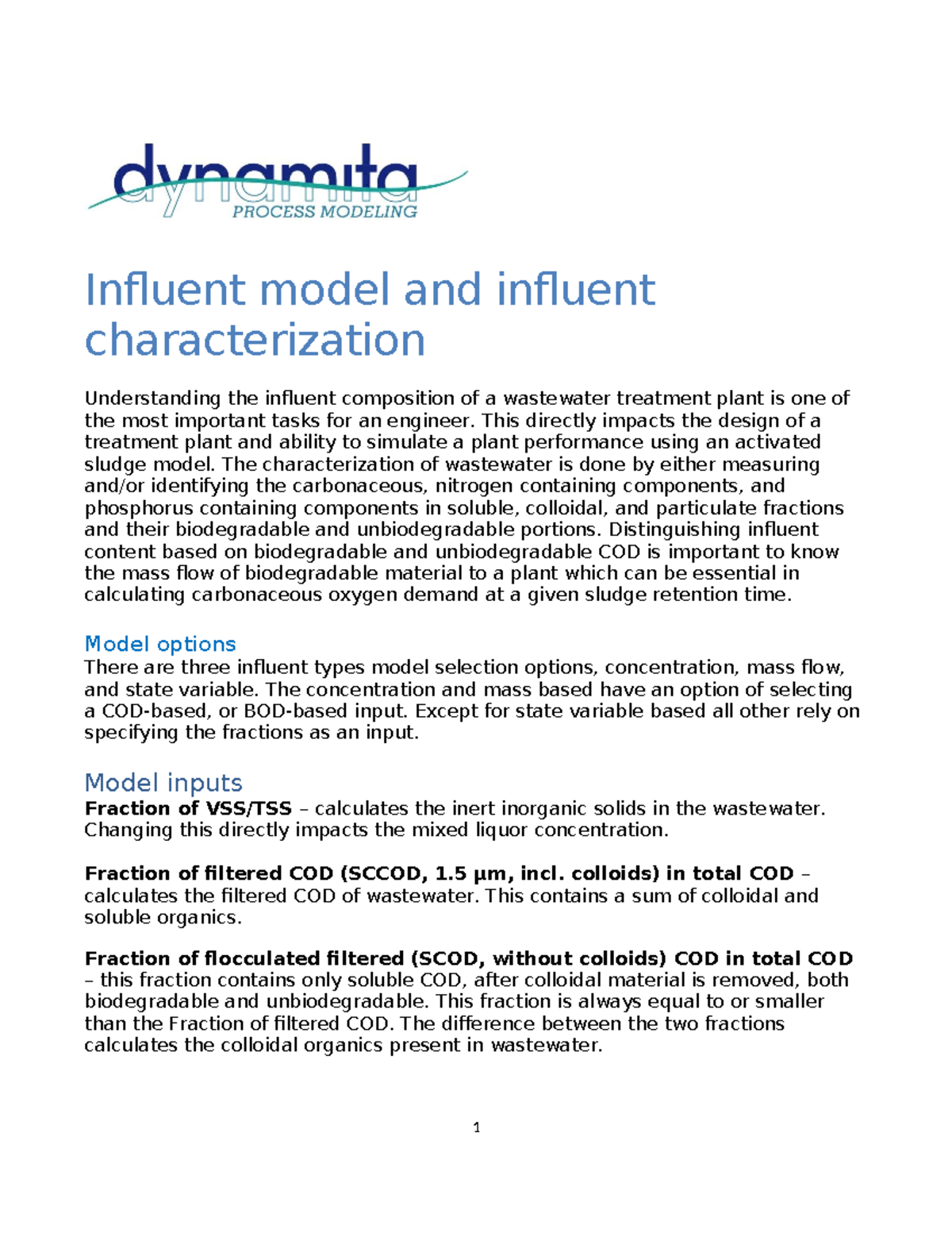 Lecture 6 Supporting material Influent fractions - Influent model and ...