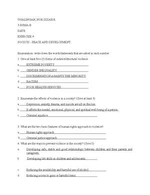 Exercise 5 - peace and development acrivities - Cognitive Psychology ...