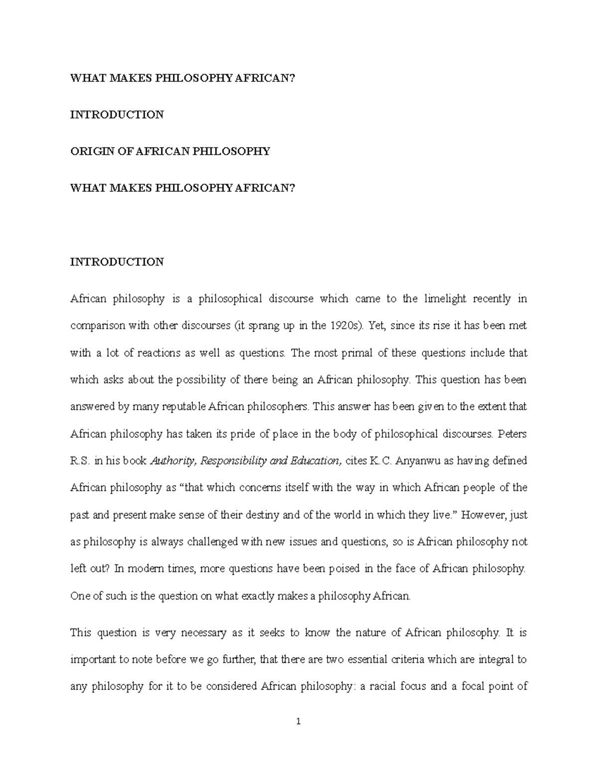 What makes Africa philosophy, African? - WHAT MAKES PHILOSOPHY AFRICAN ...