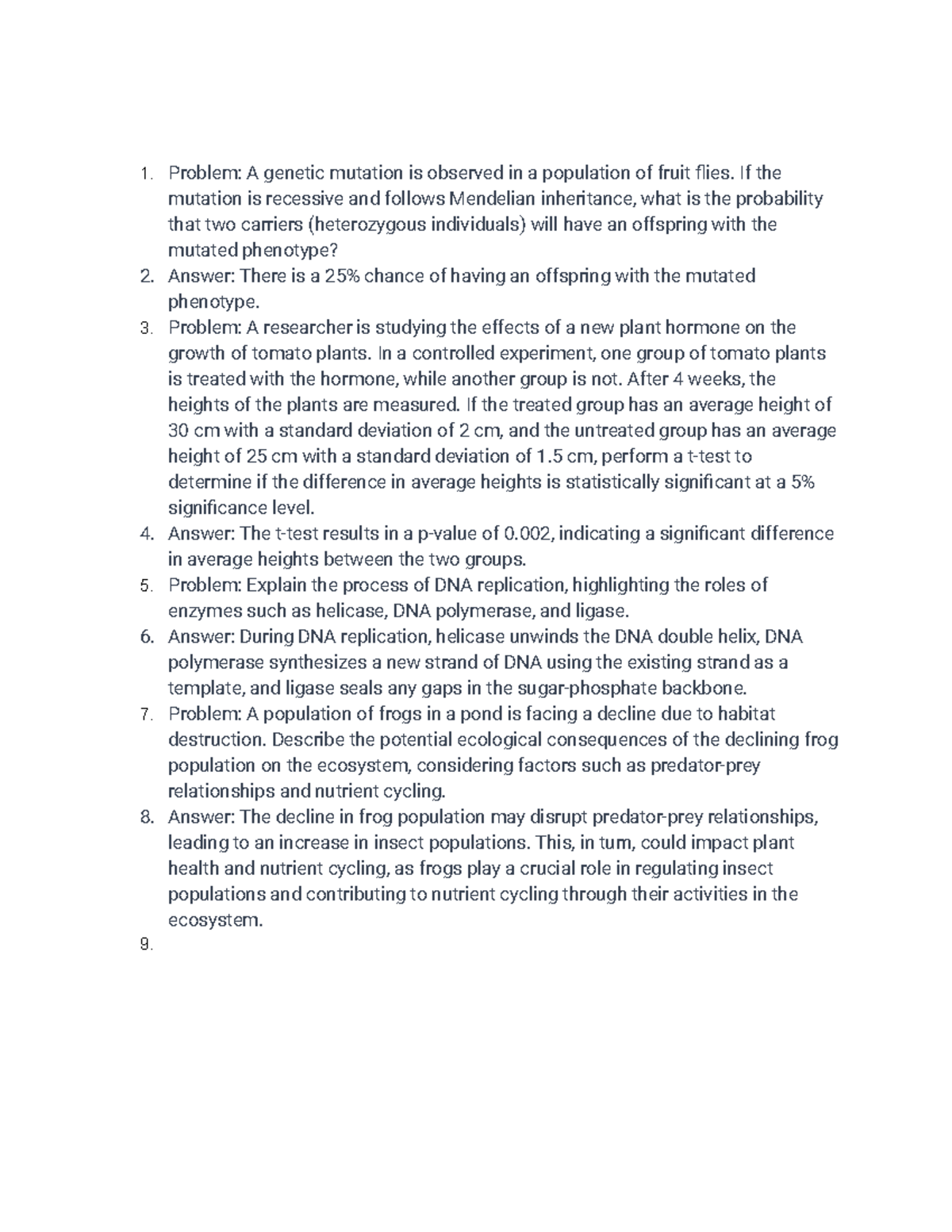 Biology - Problem: A genetic mutation is observed in a population of ...