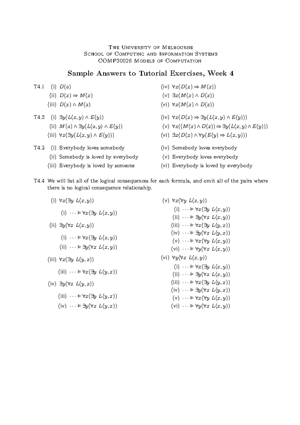 Sol04-2021 - comp30026 workshop 4 solution - The University of ...