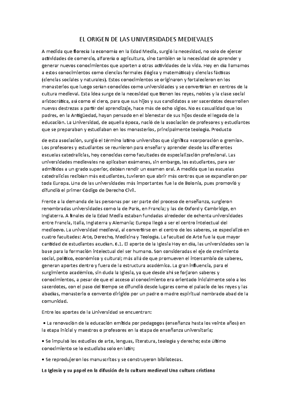 El origen de las universidades medievales Expansión cultural, artística ...