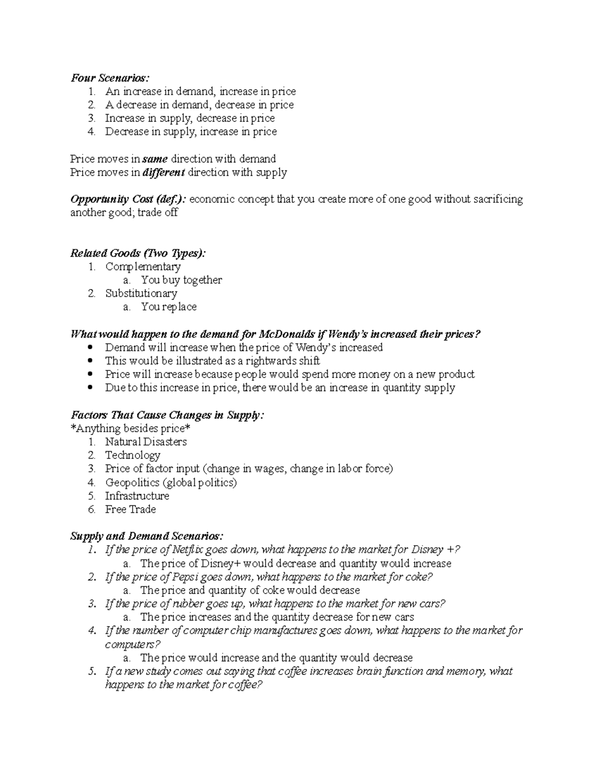 Supply and Demand Notes - Four Scenarios: 1. An increase in demand ...