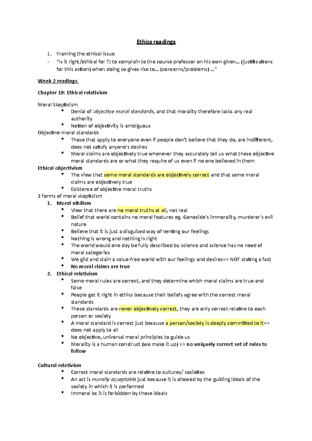 Ethics & Social Responsibility Readings Week 1 onwards - Ethics ...