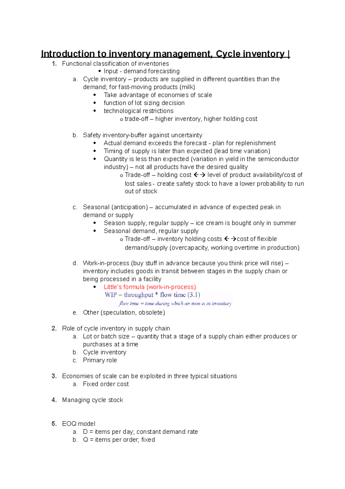 Introduction to inventory management - Cycle inventory – products are ...