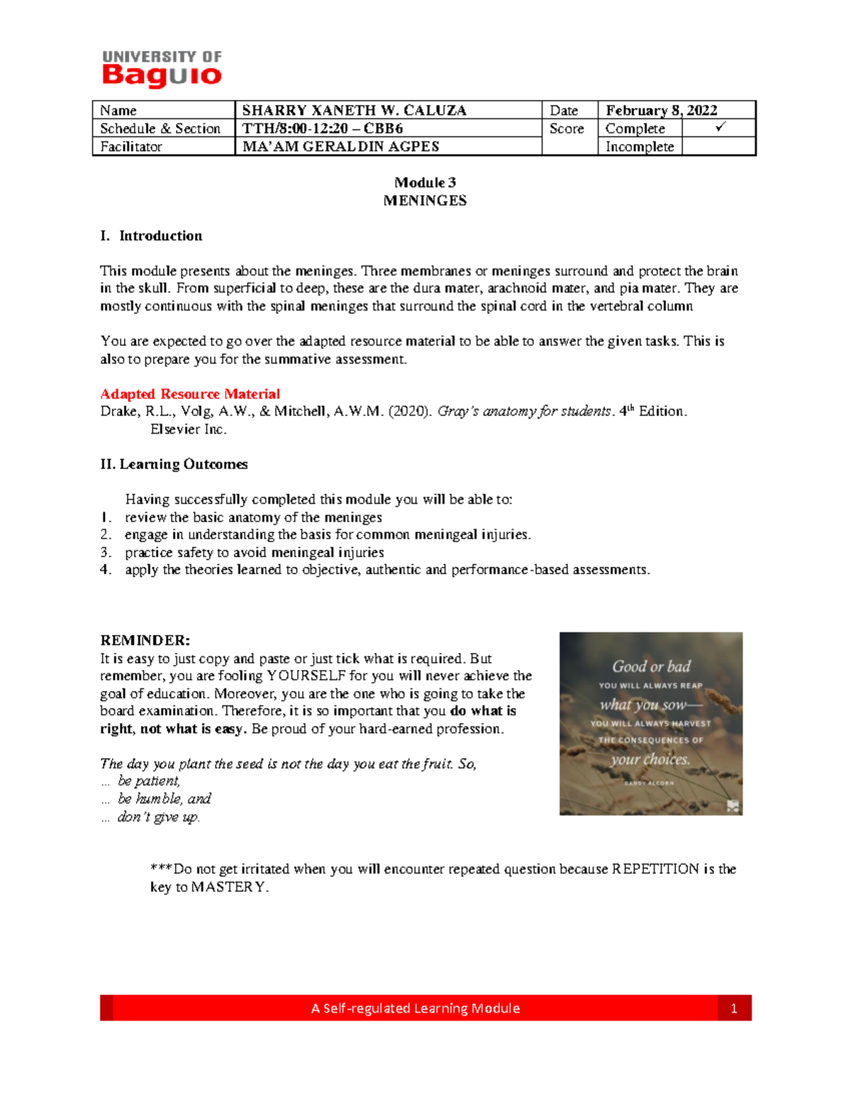 GENERAL PHYSIOLOGY - Name SHARRY XANETH W. CALUZA Date February 8, 2022 ...