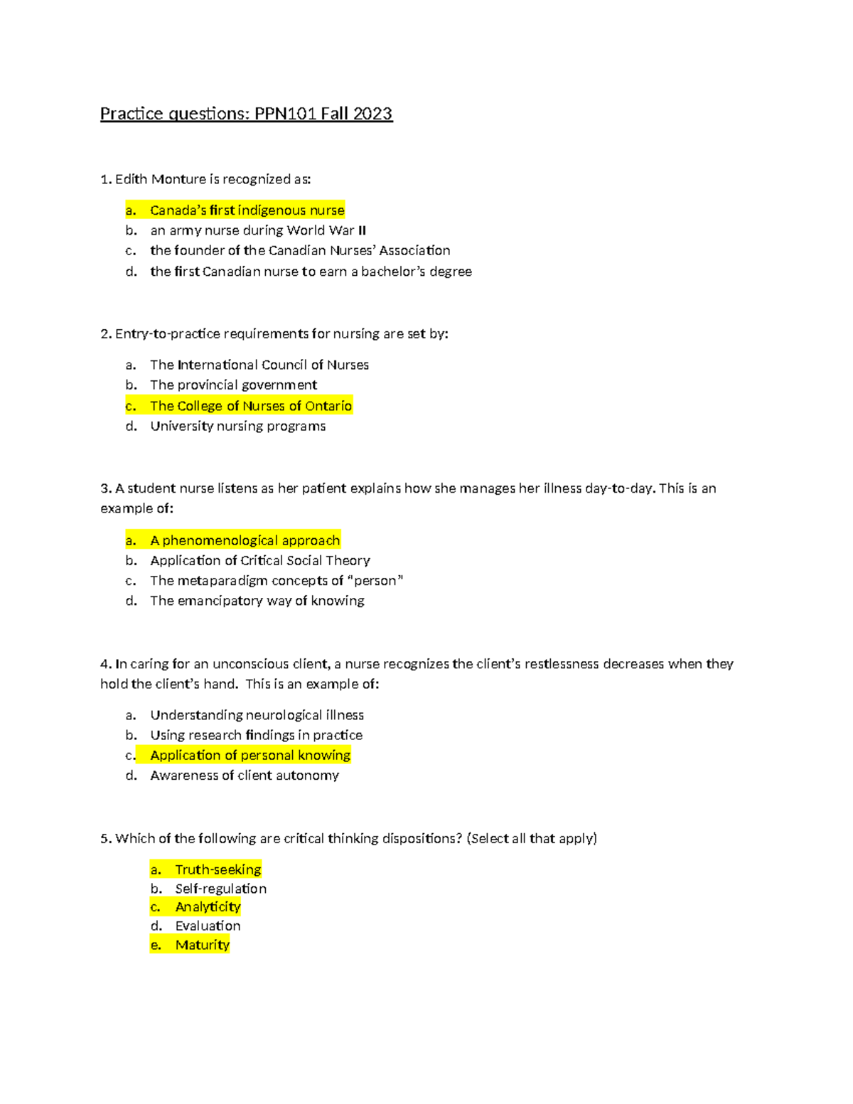 Practice questions Fall 2023 Answers - Practice questions: PPN101 Fall ...