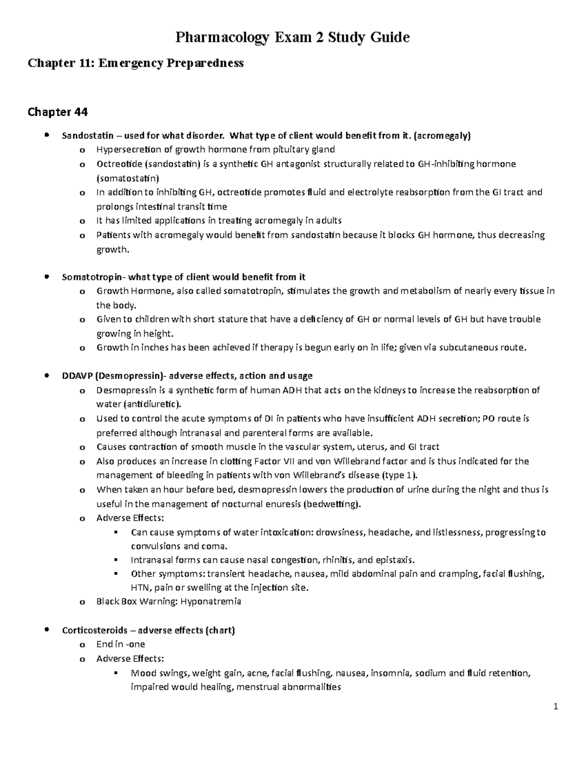 EXAM 2 Study Guide-S22 - Pharmacology Exam 2 Study Guide Chapter 11 ...