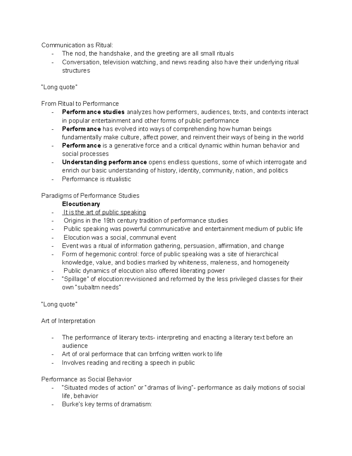 COMM Week 7 - performance studies notes and functions in communication ...