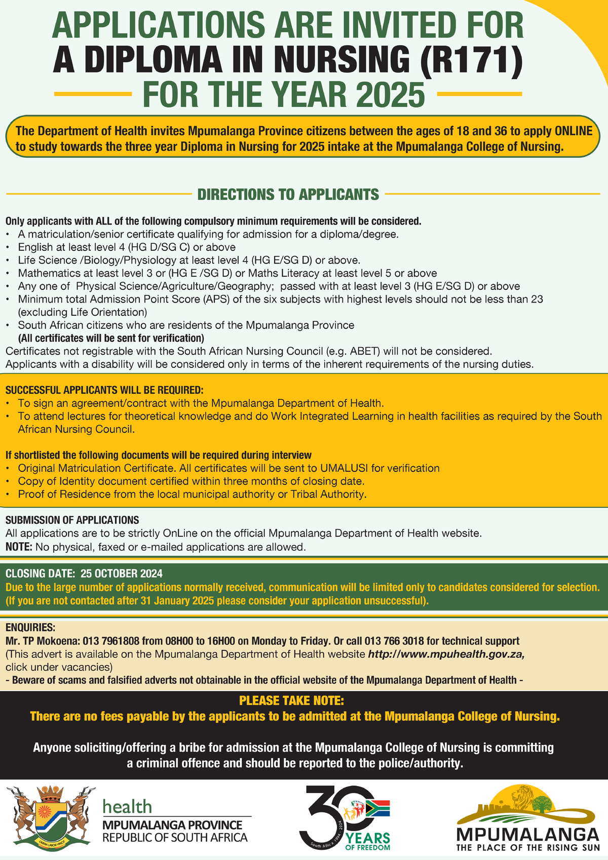 External Nursing Advert 2024 - APPLICATIONS ARE INVITED FOR A DIPLOMA ...
