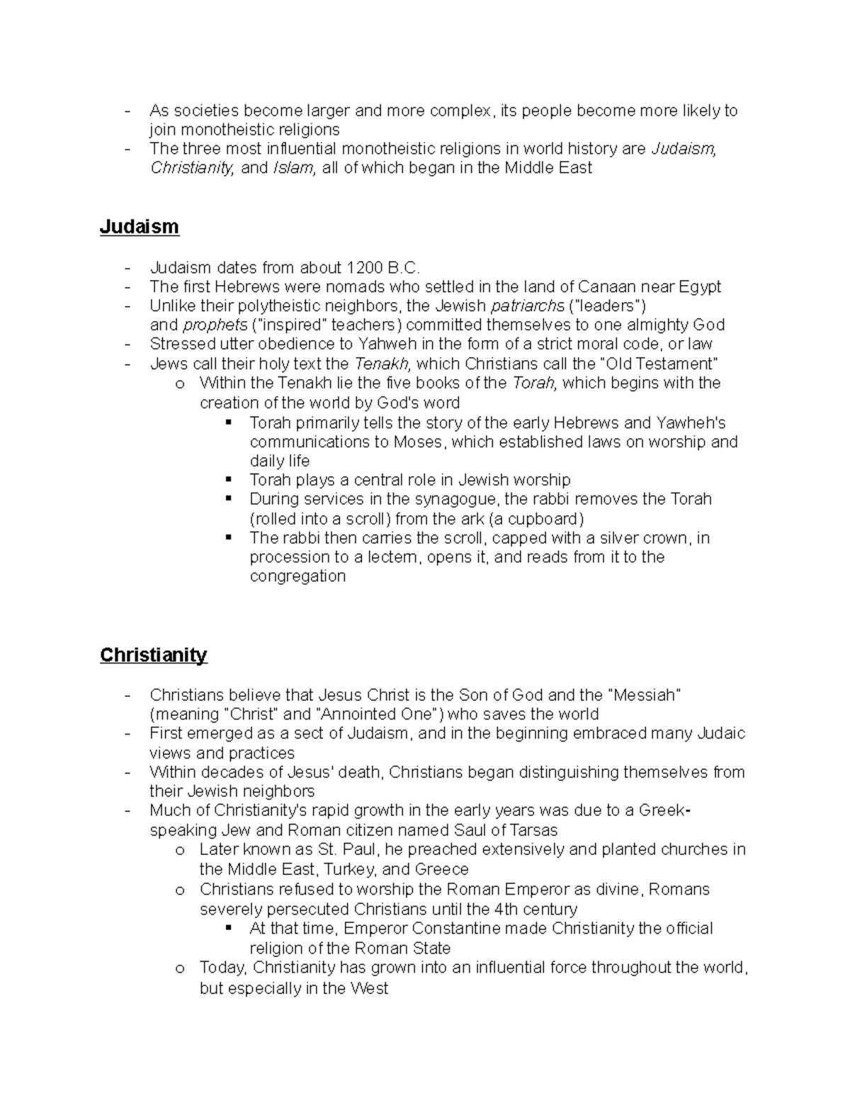 Judaism Christianity and Islam - As societies become larger and more ...