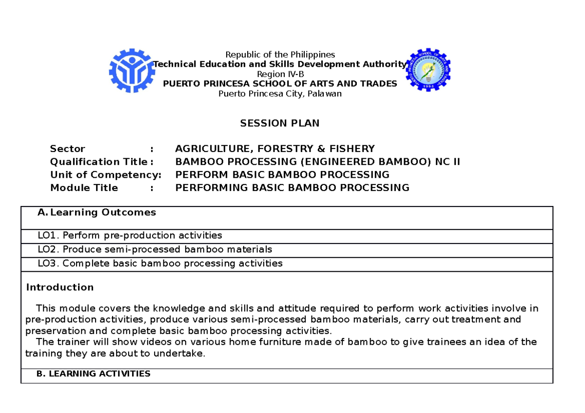 My Sample Session Plan for Claudio - Republic of the Philippines ...