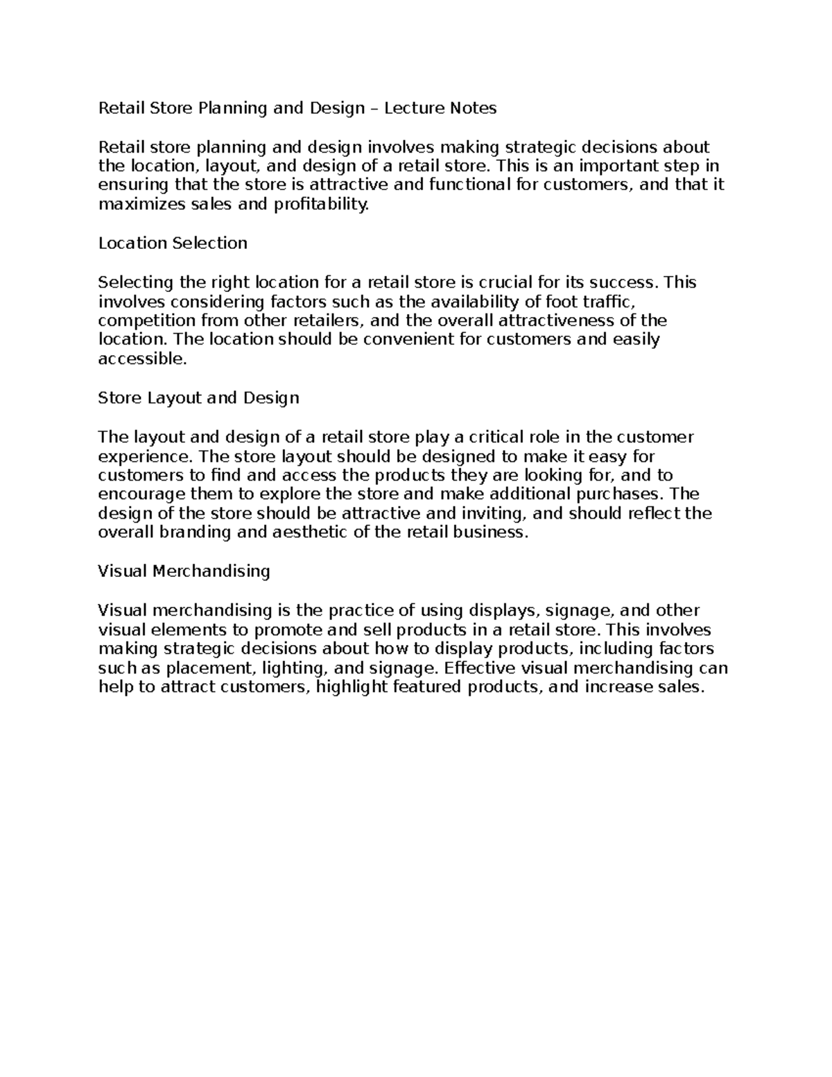Retail Store Planning and Design Lecture Notes - Retail Store Planning ...