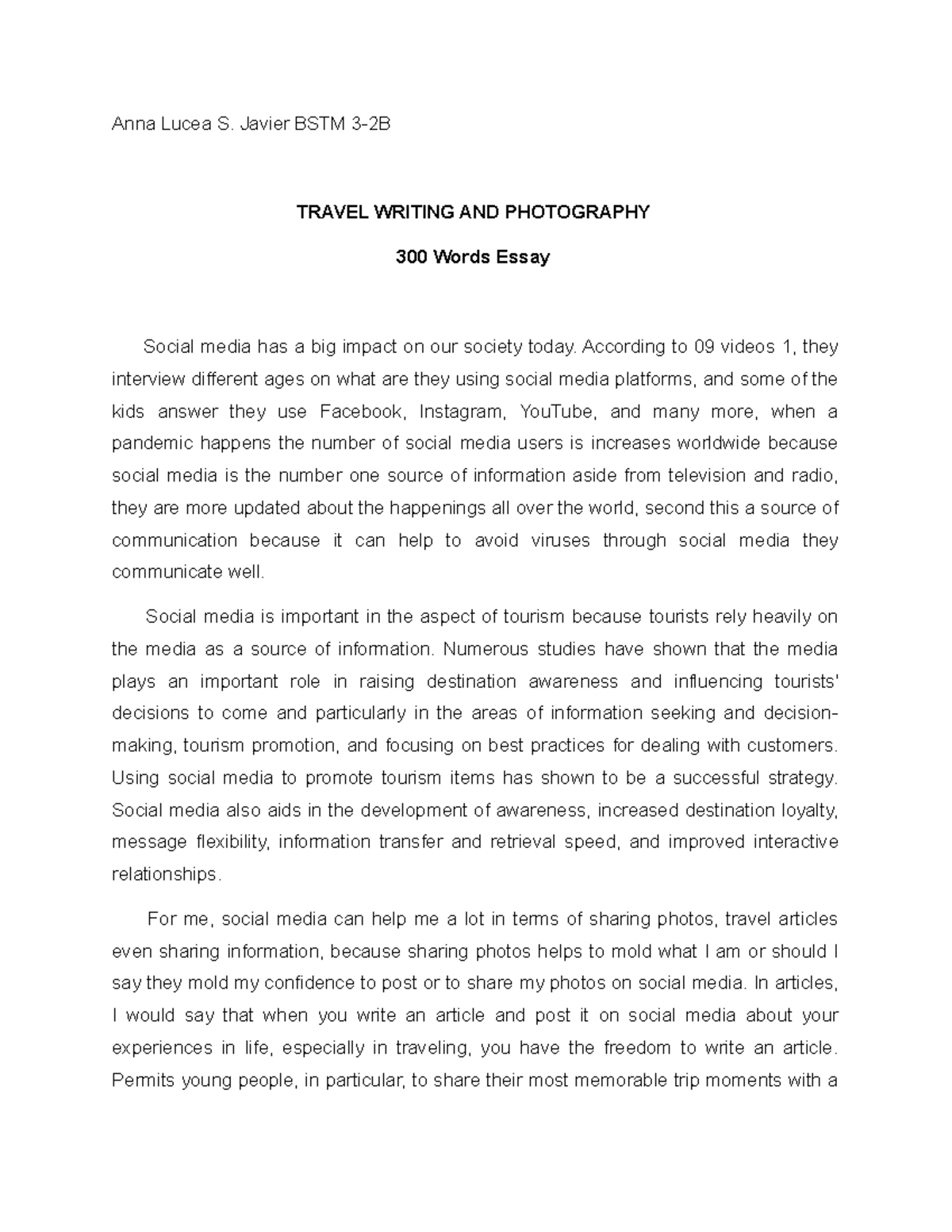 Javier Anna 300 Essay - Importance of Travel Writing - Anna Lucea S ...