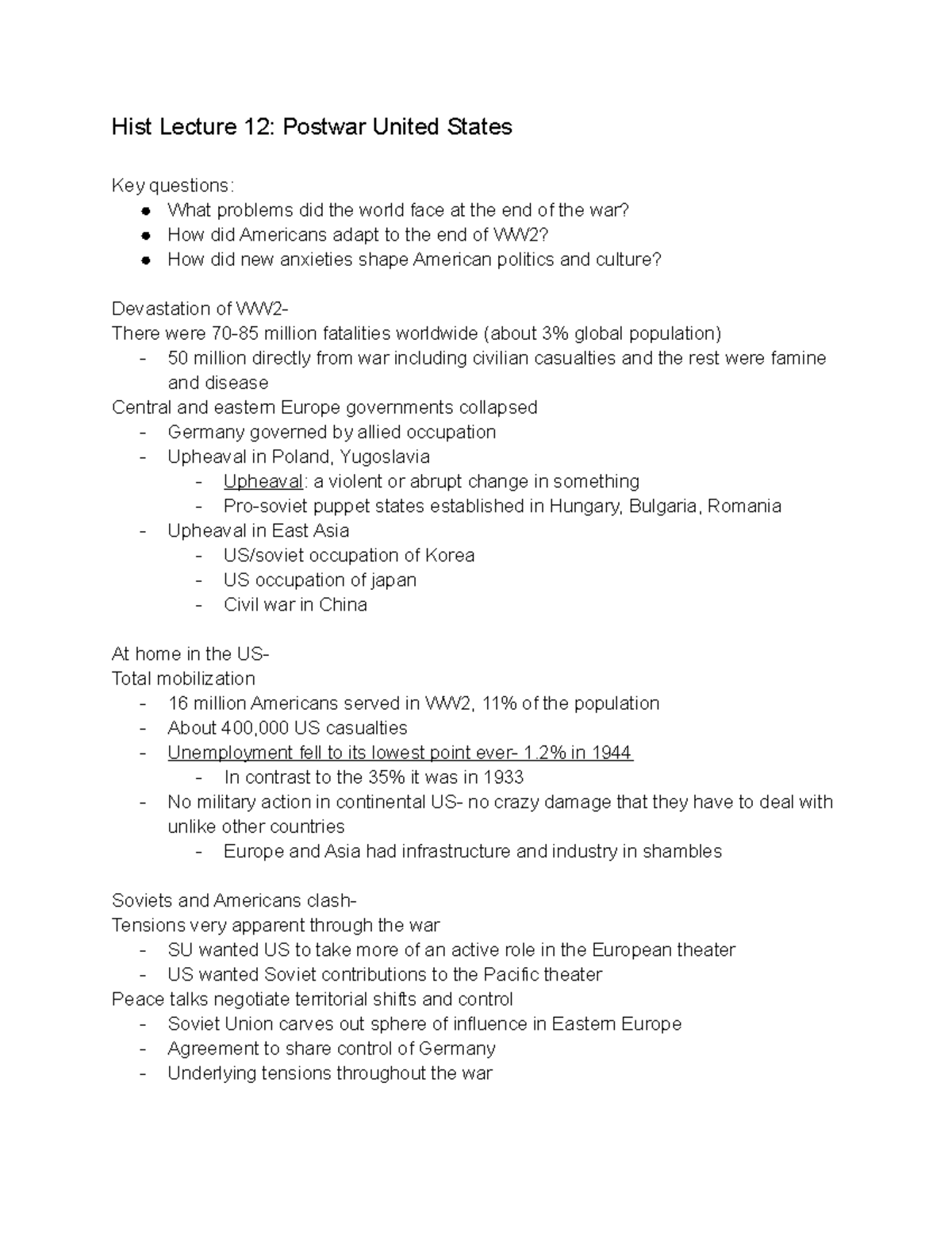 Hist 104 Lecture 12: Postwar United States - Hist Lecture 12: Postwar ...