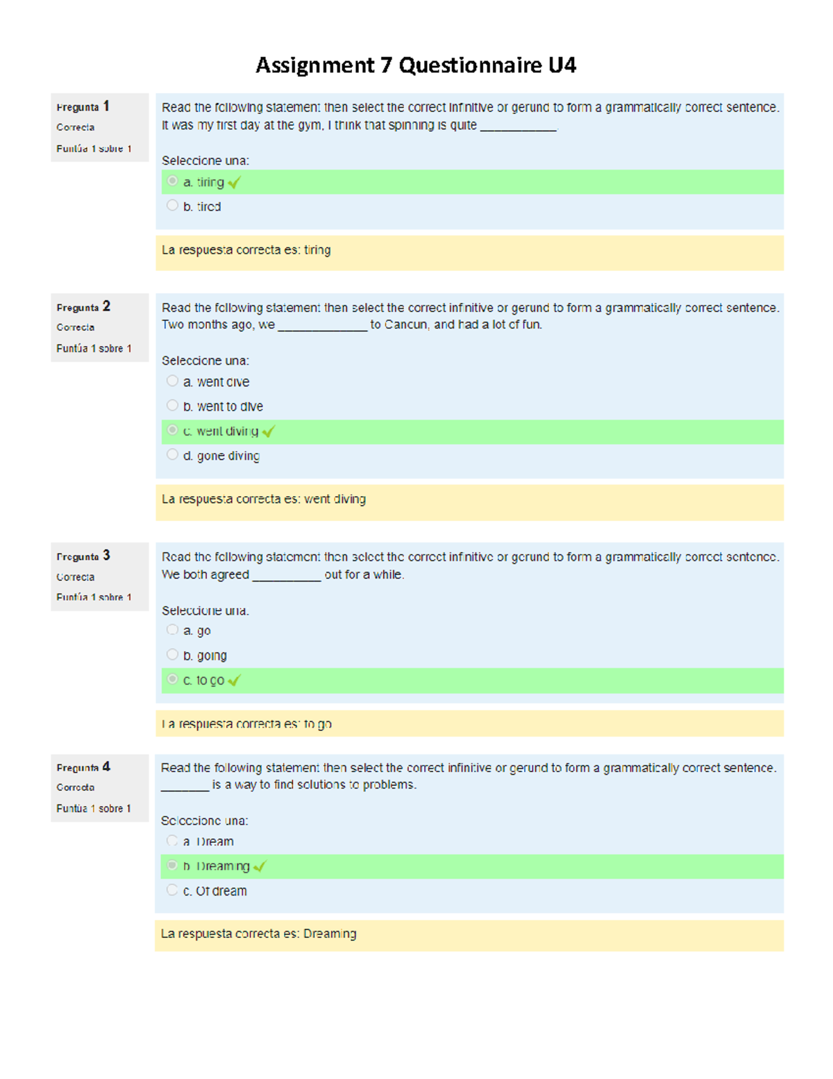Idioma extranjero III Cuest Assignment 7 Questionnaire U4 - Assignment 7 Questionnaire U - Studocu