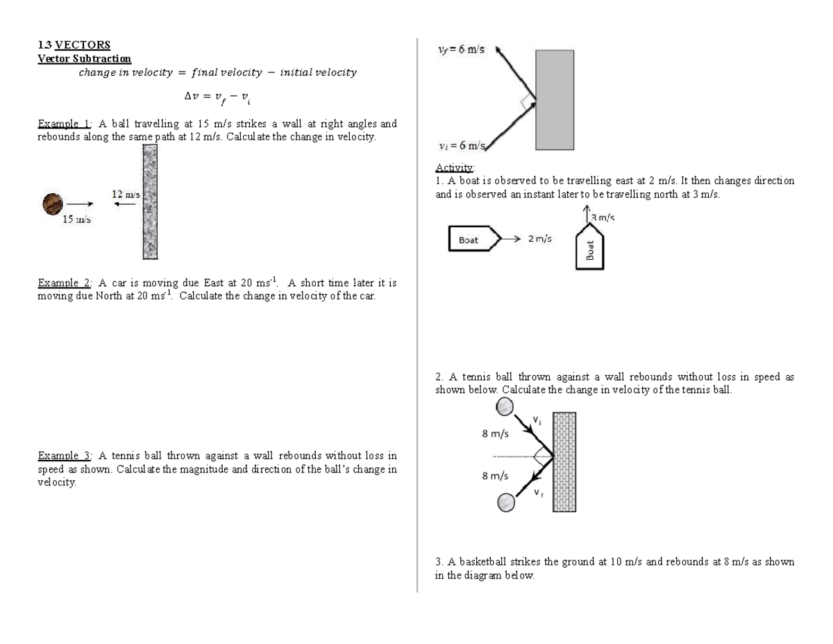 1.3 Vector Subtraction Worksheet - 1 VECTORS Vector Subtraction 𝑐ℎ𝑎𝑛𝑔𝑒 ...
