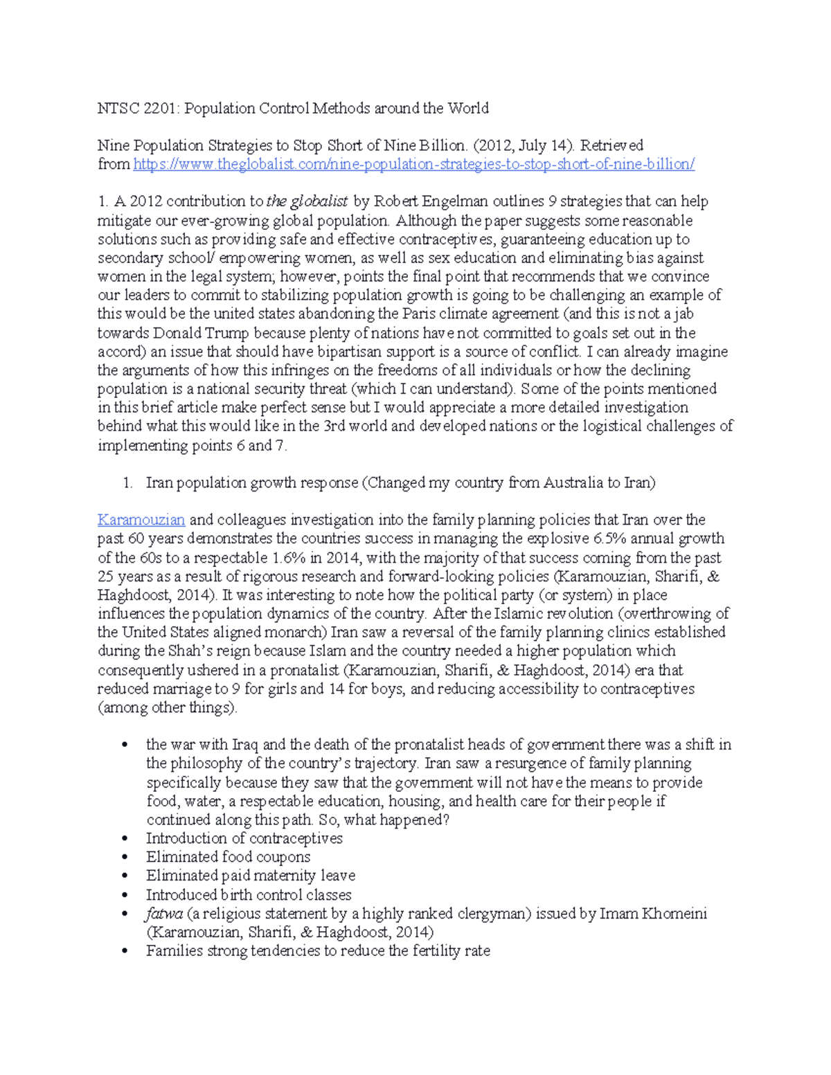 Iran Population Control Methods around the World - NTSC 2201 ...