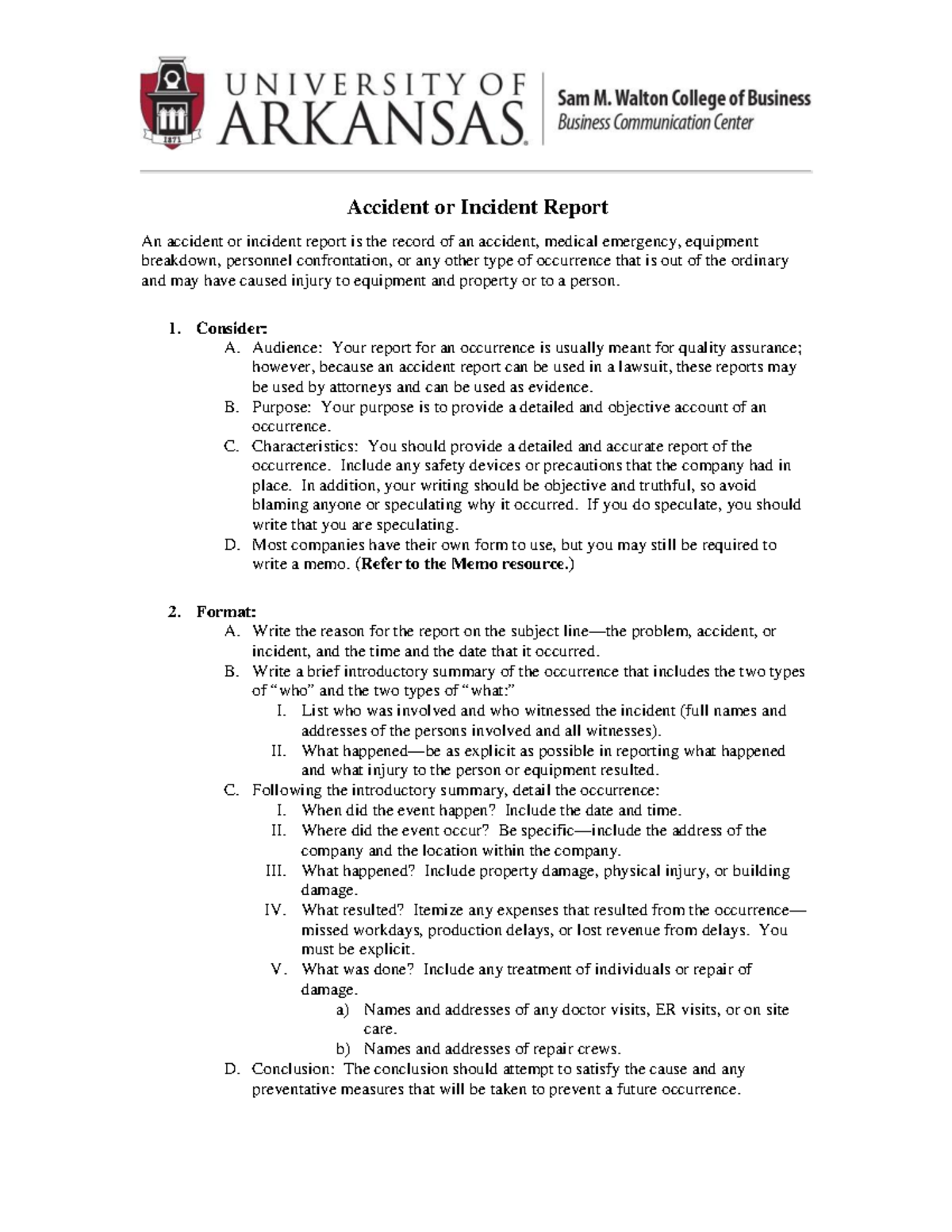 Accdient Report - Accident or Incident Report An accident or incident ...