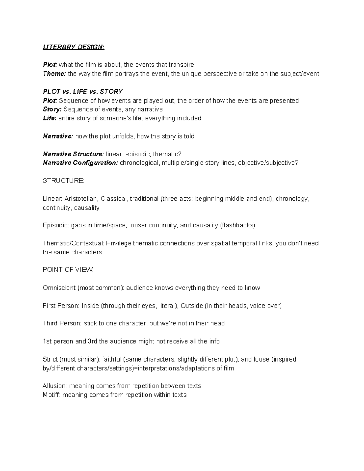 Literary Design CTCS 190 - LITERARY DESIGN: Plot: what the film is ...