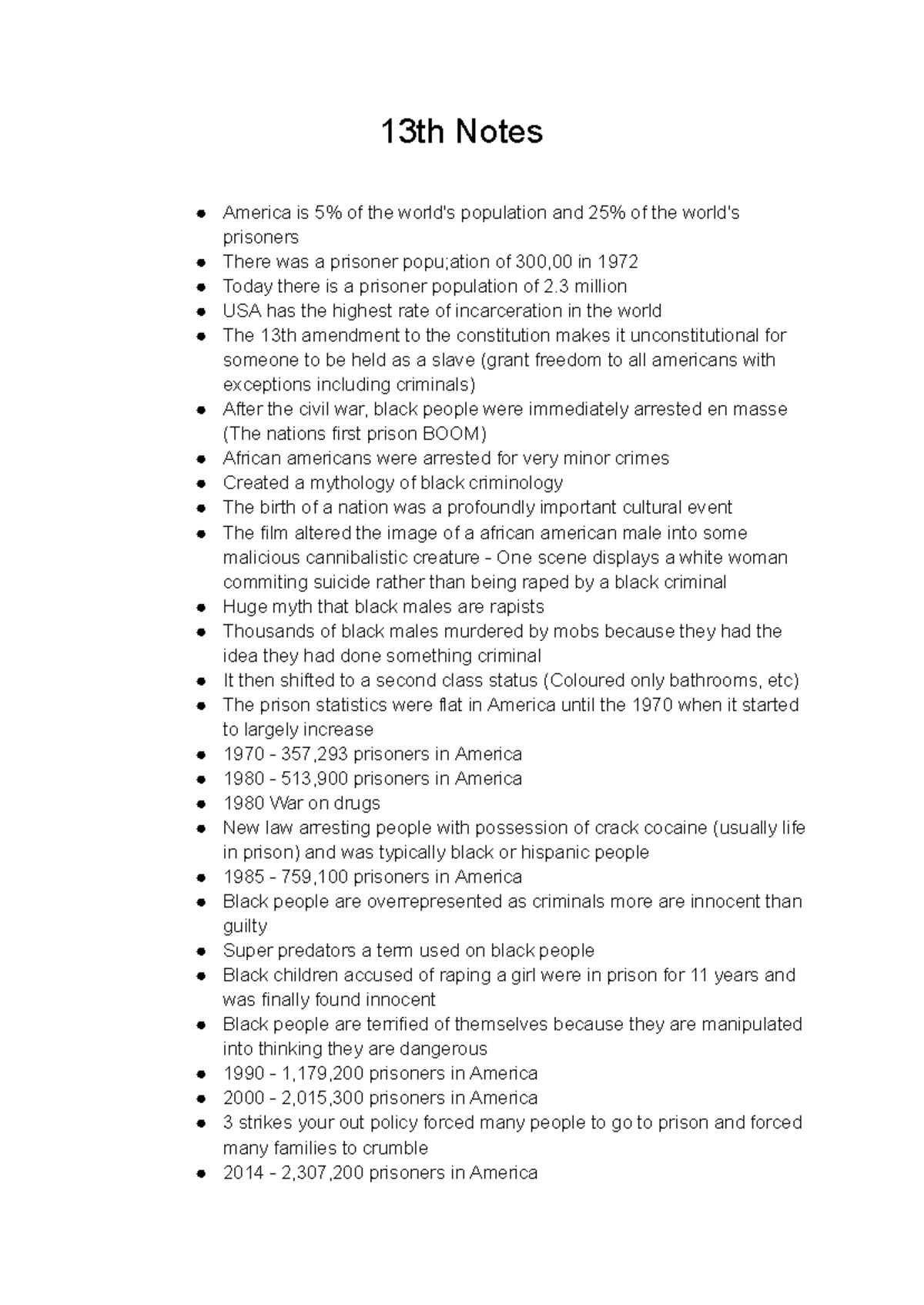 13th movie notes - 13th Notes America is 5% of the world's population ...