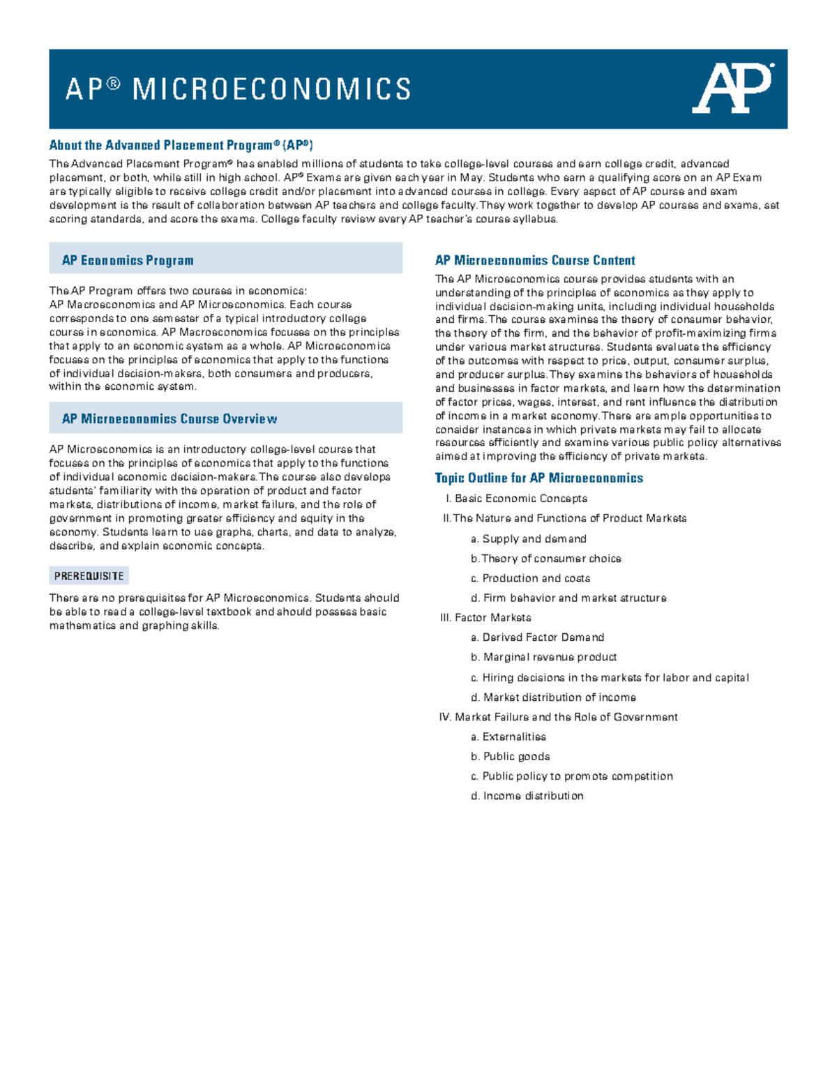 AP Microeconomics Overview - About the Advanced Placement Program® (AP ...