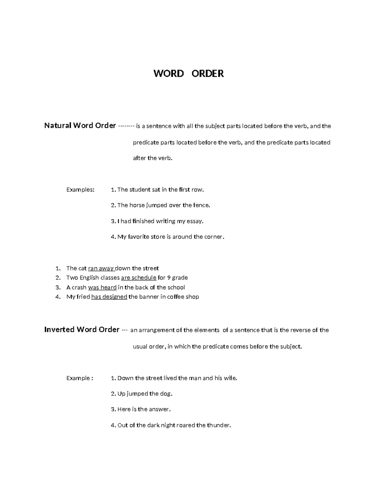Word Order - its an easy way - WORD ORDER Natural Word Order - is a ...