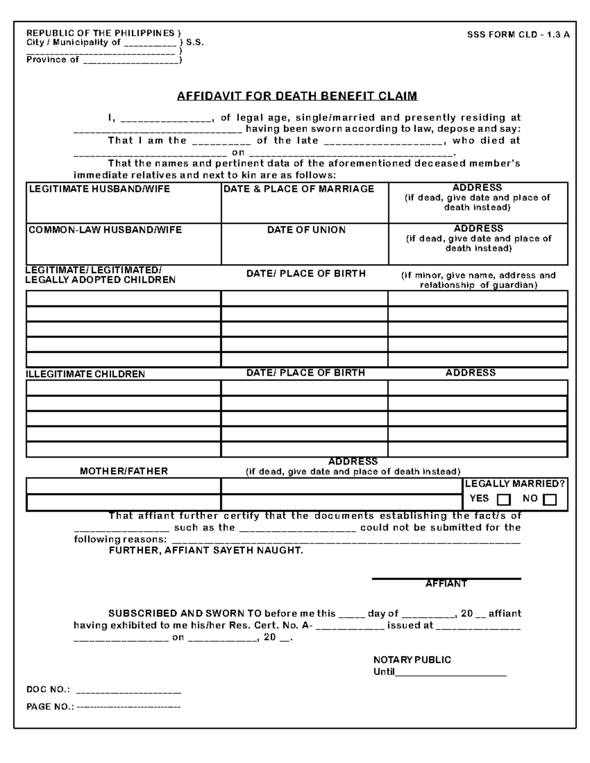 SSSForm Affidavit Death Claim Benefits - REPUBLIC OF THE PHILIPPINES ...