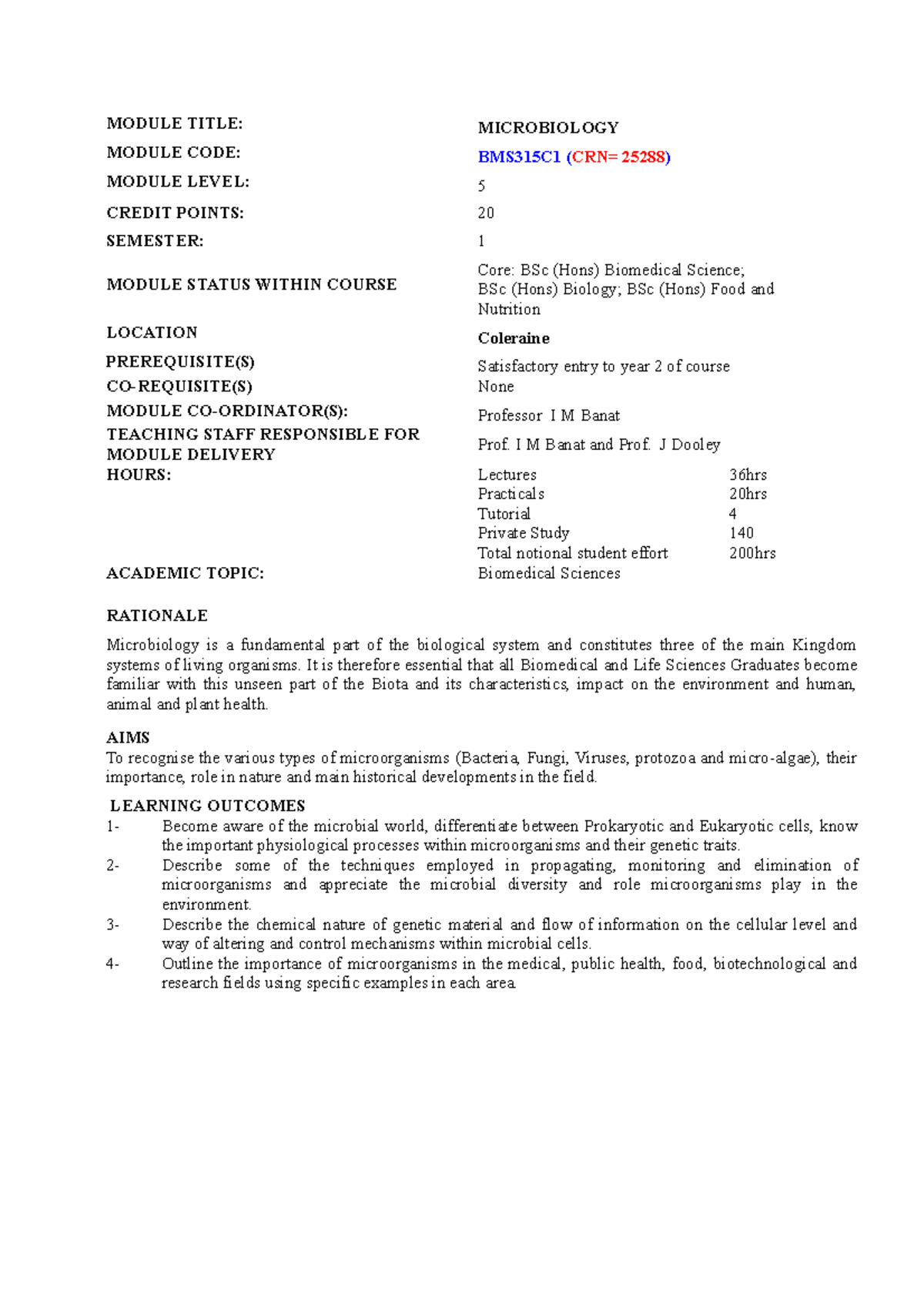 Module Handbook + list of lectures Sept 2022-23 (BMS315) - MODULE TITLE ...