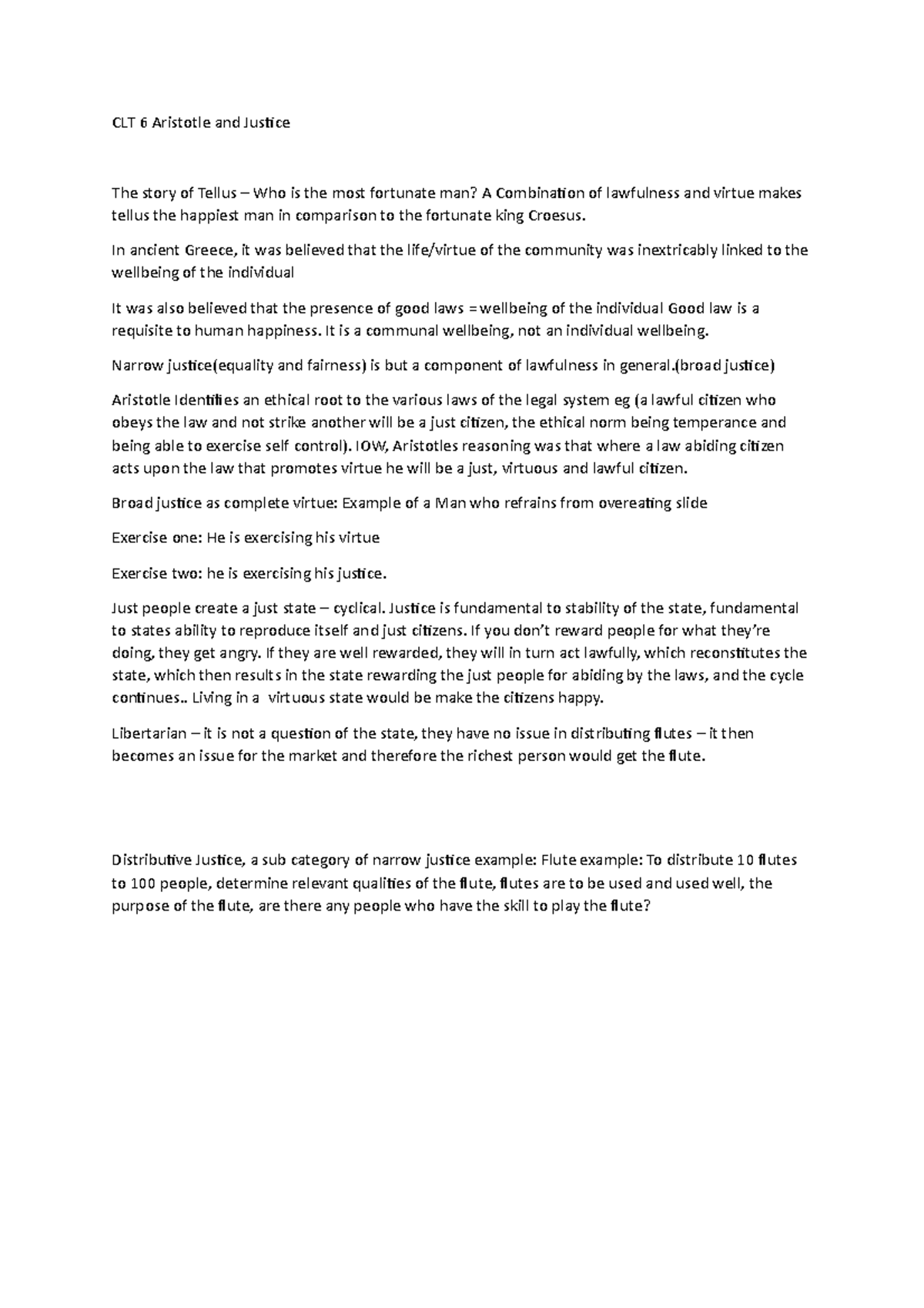 CLT Lecture 6 Aristotle and Justice - CLT 6 Aristotle and Justice The ...